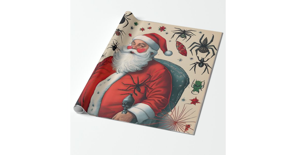 Santa Claus and Spiders Wrapping Paper | Zazzle