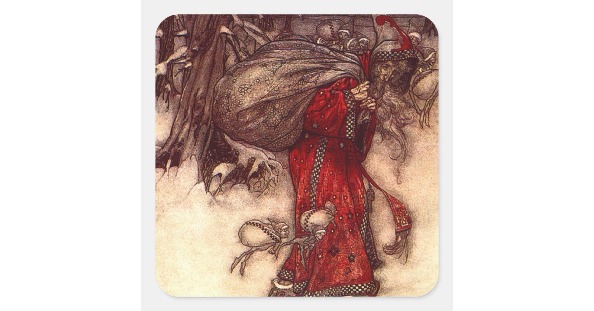 Santa Claus Arthur Rackham Square Sticker | Zazzle