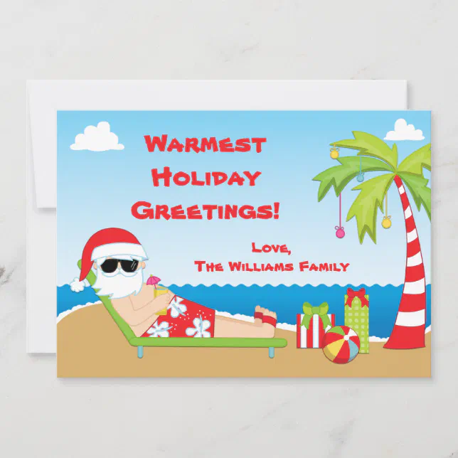 Santa Claus Beach Christmas Card | Zazzle