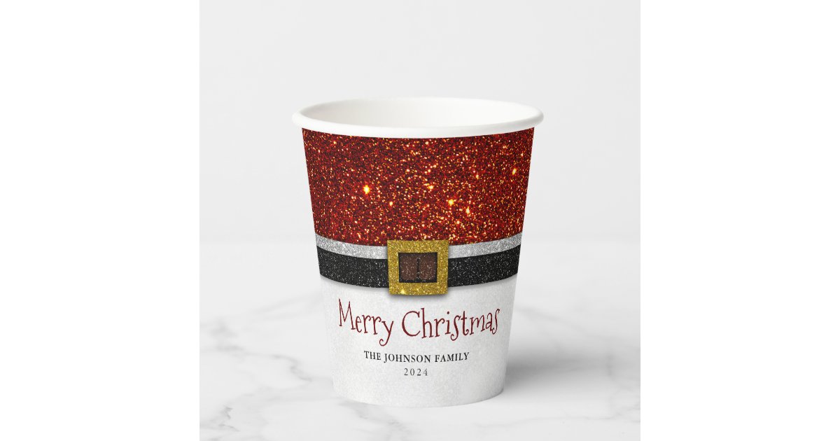 Santa Claus Belt and Buckle - Merry Christmas Paper Cups | Zazzle