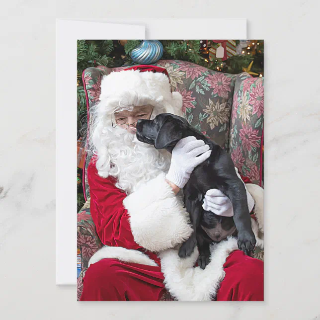 Santa Claus Black Lab Puppy Dog Labrador Christmas Holiday Card | Zazzle