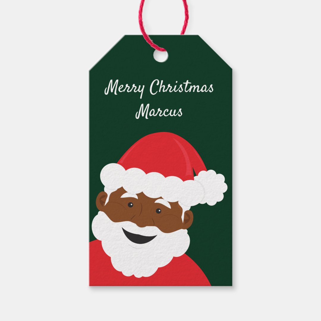 Santa Claus Brown Skin Name Merry Christmas Gift Tags | Zazzle