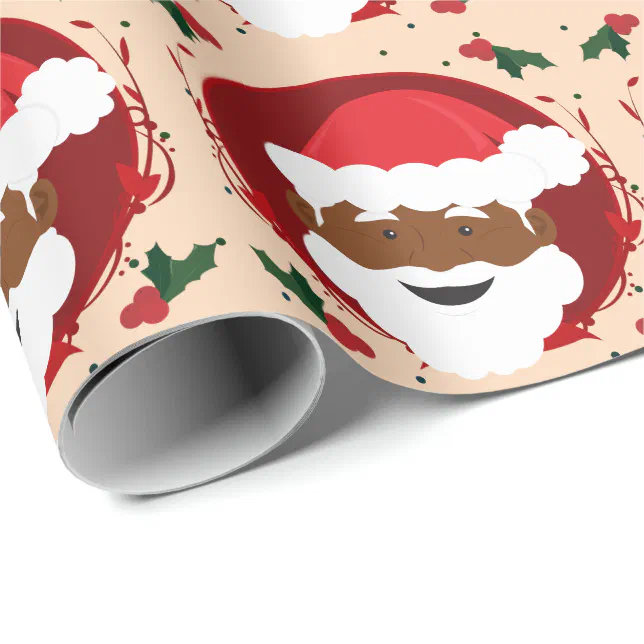 Santa Claus Brown Skin Tan Red Christmas Wrapping Paper | Zazzle