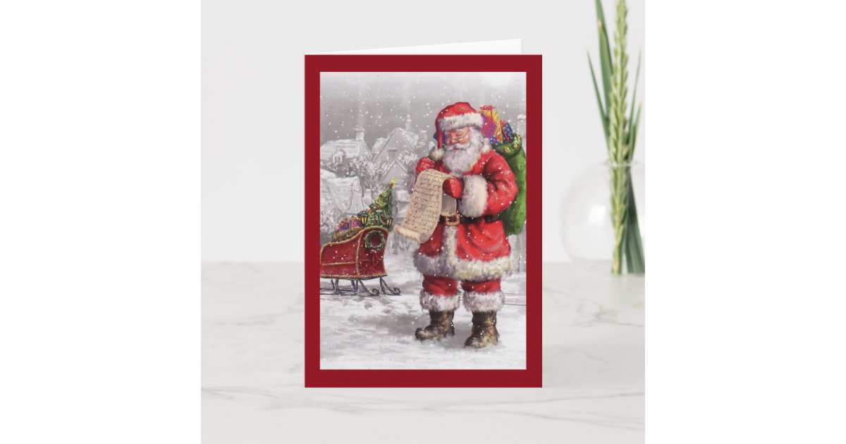 Santa Claus Checking His List Twice Holiday Card | Zazzle