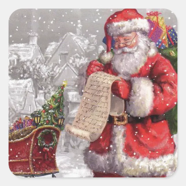 Santa Claus Checking His List Twice Square Sticker | Zazzle