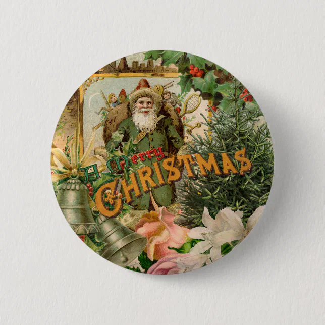 Santa Claus Christmas Antique Beautiful Art Button | Zazzle