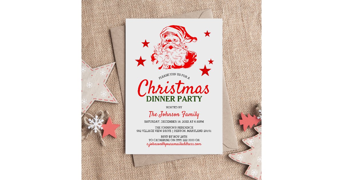 Santa Claus Christmas Dinner Party Invitation | Zazzle