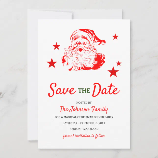 Santa Claus Christmas Dinner Party Save the Date Holiday Card | Zazzle