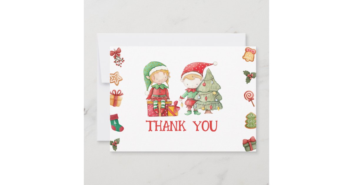 Santa Claus Christmas Elf Thank You Card | Zazzle