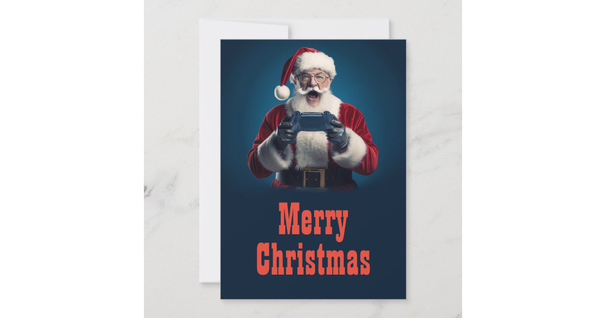 Santa Claus Christmas Gamer Holiday Card | Zazzle