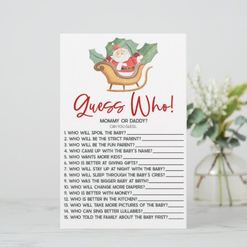 Santa Claus Christmas Guess Who! Baby Shower Game Stationery | Zazzle
