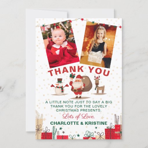 Santa Claus Christmas Holiday Party 2 Photo Thank You Card | Zazzle