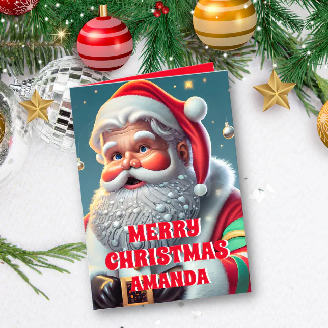 Santa Claus Christmas Personalized Kids Holiday Card | Zazzle
