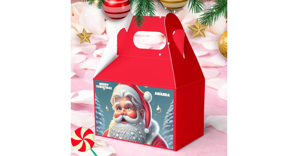 Santa Claus Christmas Personalized Kids Party Red Favor Boxes | Zazzle