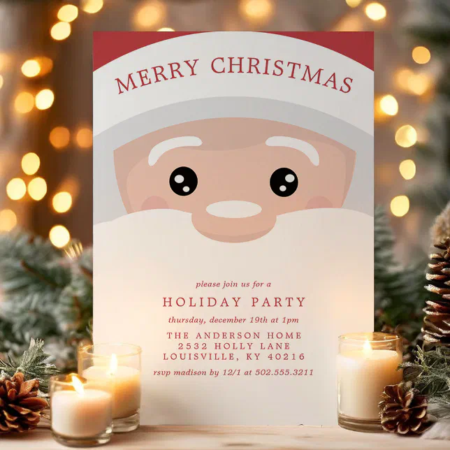 Santa Claus Cute Modern Christmas Holiday Party Invitation | Zazzle