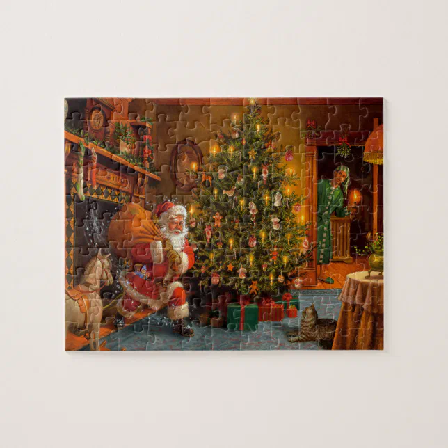 Santa Claus Delivers Christmas Gifts Jigsaw Puzzle | Zazzle