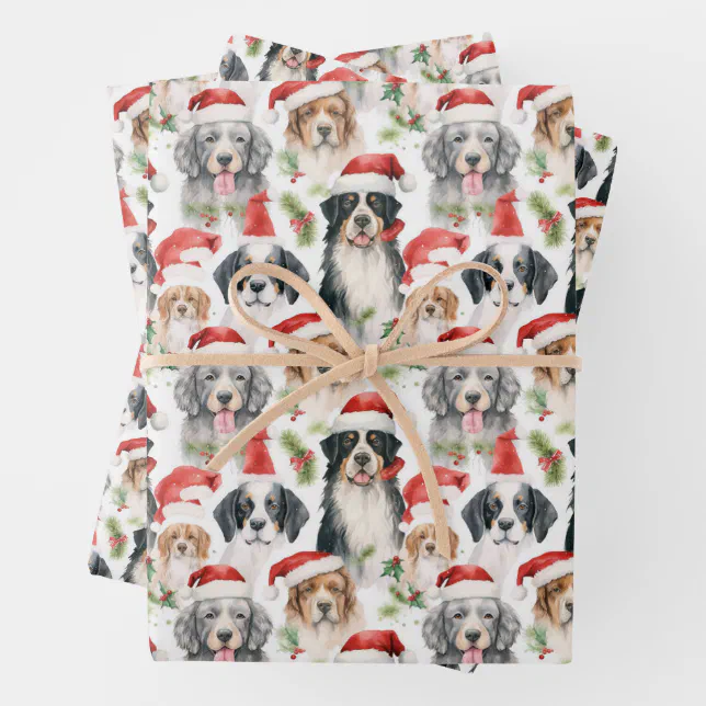 Santa Claus Dogs Pattern Christmas Wrapping Paper Sheets | Zazzle