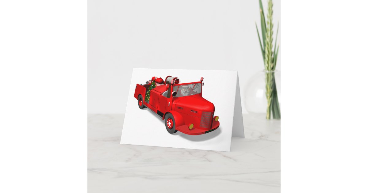 Santa Claus Driving A Fire Truck Holiday Card | Zazzle