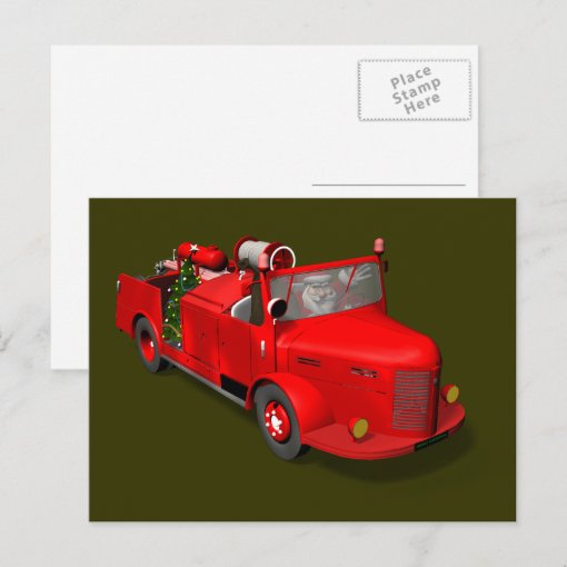 Santa Claus Driving A Fire Truck Holiday Postcard | Zazzle