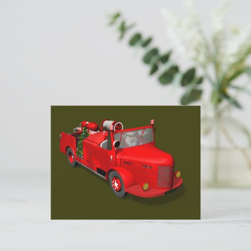 Santa Claus Driving A Fire Truck Holiday Postcard | Zazzle
