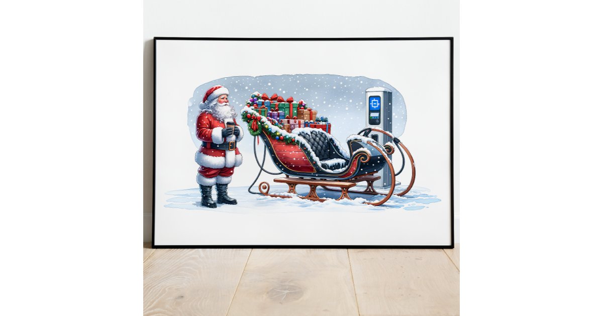 Santa Claus Electric Sleigh EV Poster | Zazzle