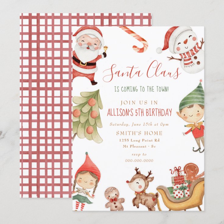 Santa Claus Elves Christmas Kids Birthday Party Invitation | Zazzle