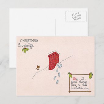 Santa Claus Footprints Chimney Snow Weathervane Holiday Postcard | Zazzle