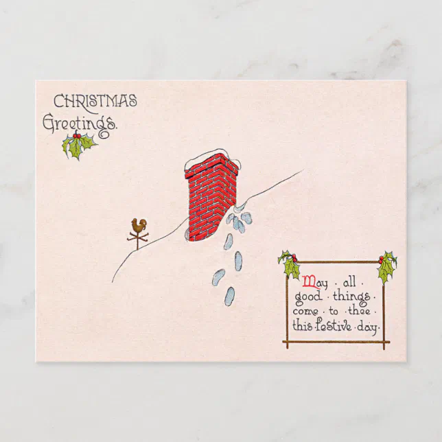 Santa Claus Footprints Chimney Snow Weathervane Holiday Postcard | Zazzle