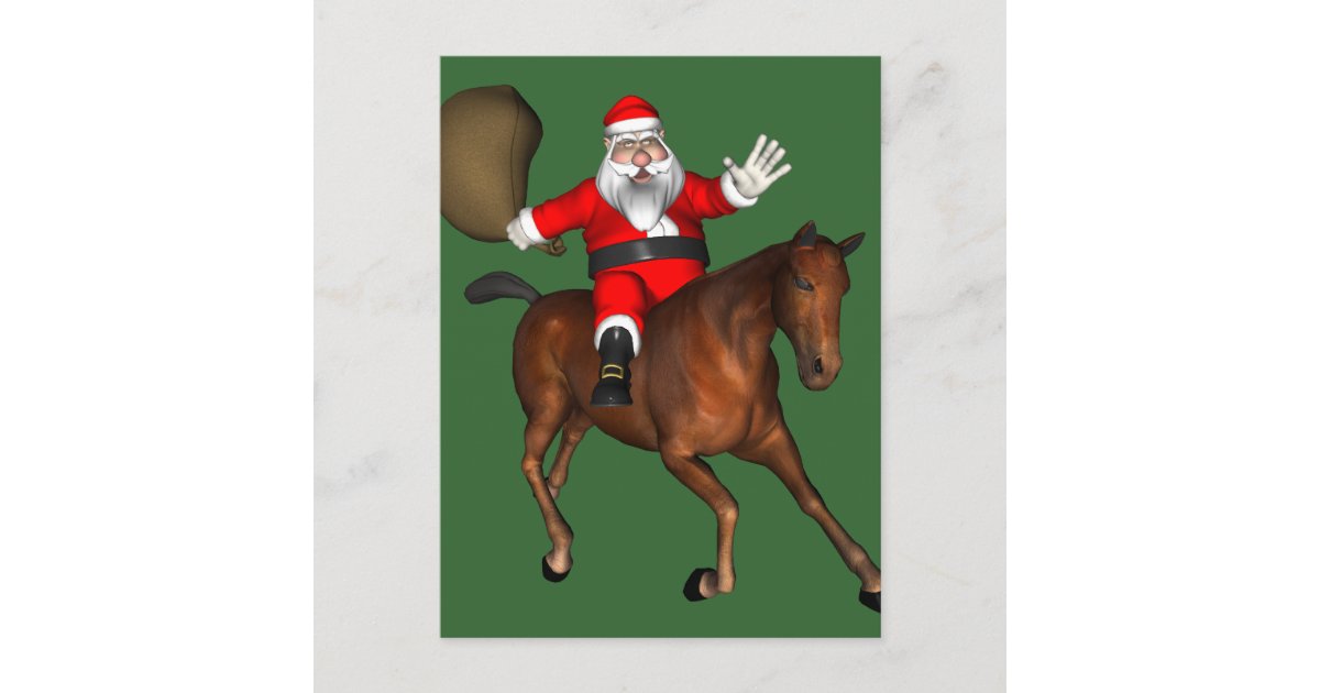 Santa Claus Freehand Riding A Mustang Holiday Postcard | Zazzle