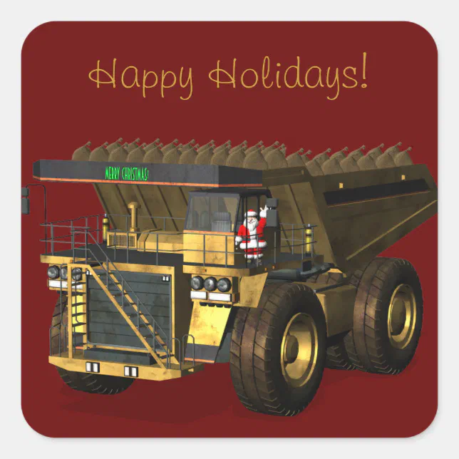 Santa Claus Giant Dump Truck Driver Square Sticker | Zazzle