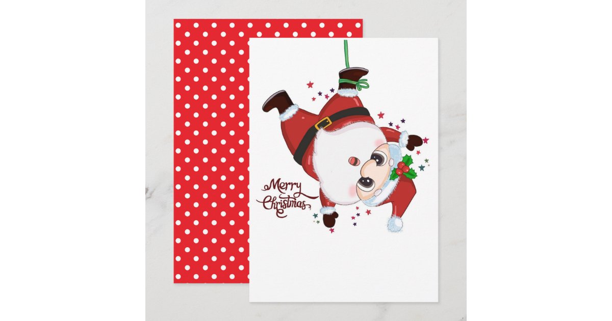 Santa Claus Hanging Upside down Holiday Card | Zazzle