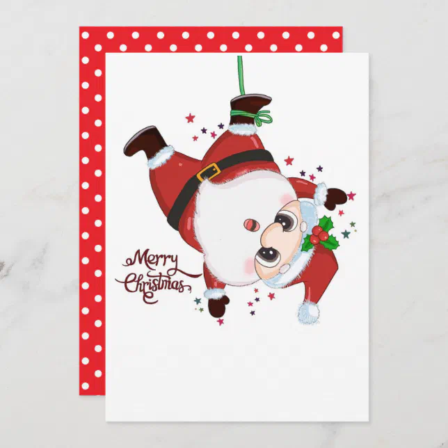 Santa Claus Hanging Upside down Holiday Card | Zazzle