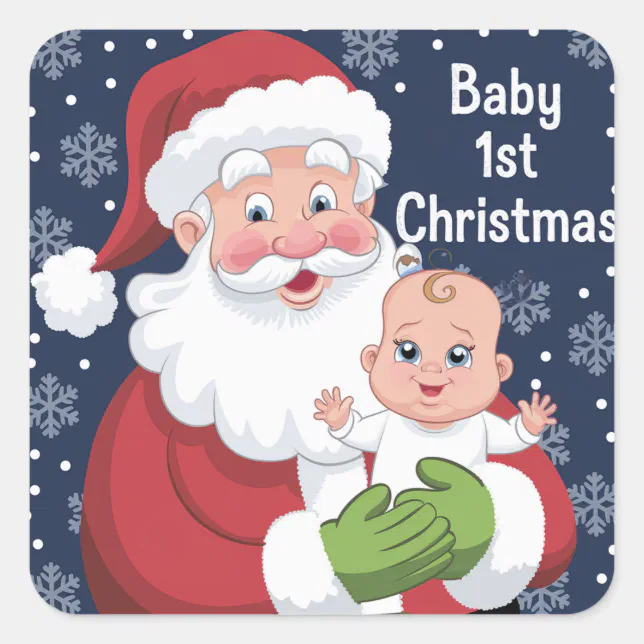 Santa Claus Holding a Baby 1st Christmas Square Sticker | Zazzle