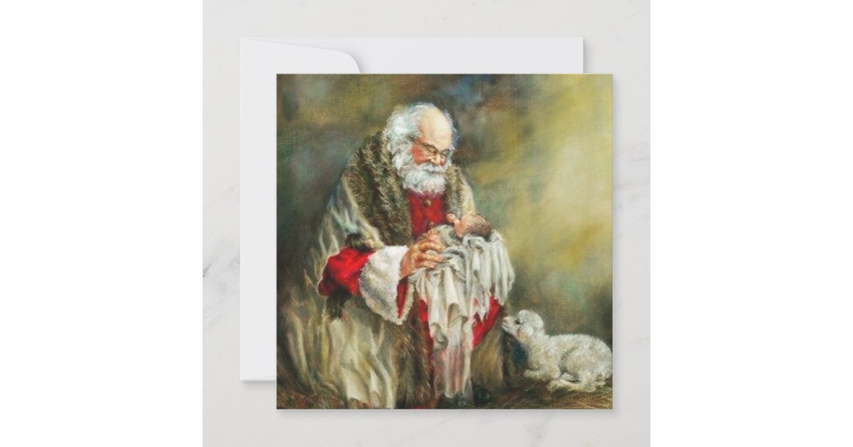 Santa Claus Holding Baby Jesus Holiday Card | Zazzle