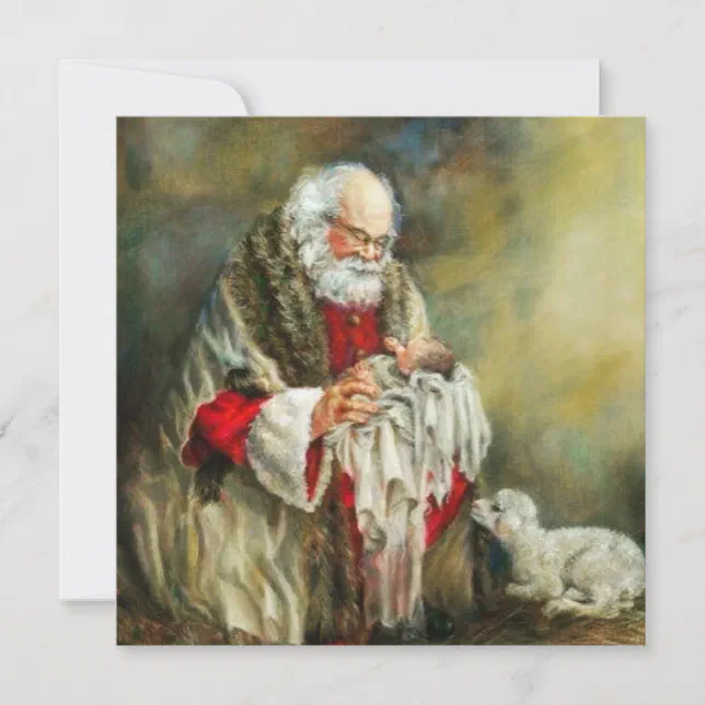 Santa Claus Holding Baby Jesus Holiday Card | Zazzle