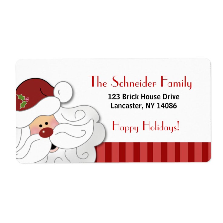 Santa Claus Holiday Address Label (Red Stripe) | Zazzle