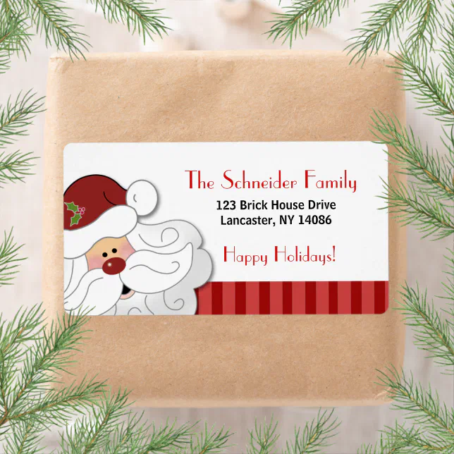 Santa Claus Holiday Address Label (Red Stripe) | Zazzle