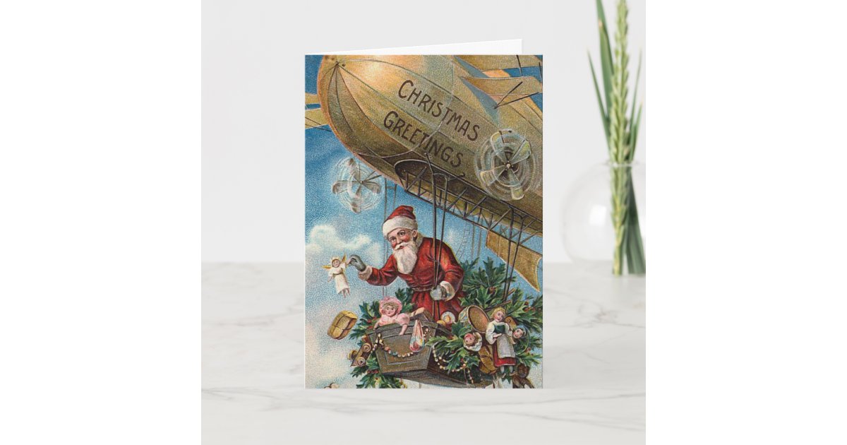 "Santa Claus in a Blimp" Christmas Card | Zazzle