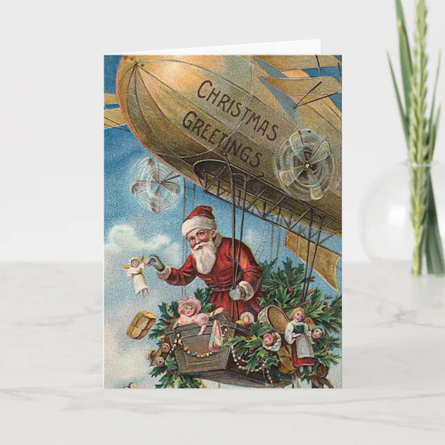 "Santa Claus in a Blimp" Christmas Card | Zazzle