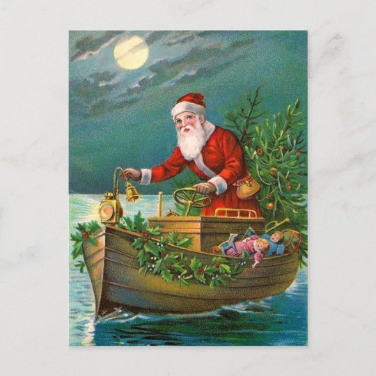 Santa Claus in Boat Holiday Postcard | Zazzle.com