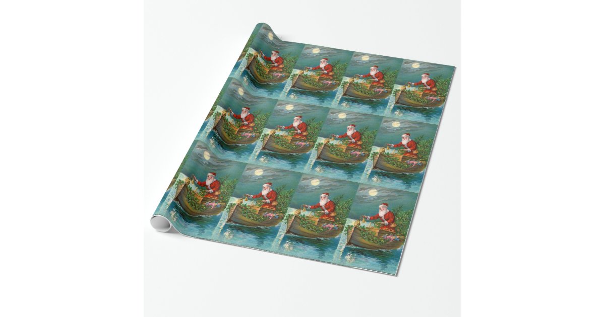 Santa Claus in Boat Wrapping Paper | Zazzle