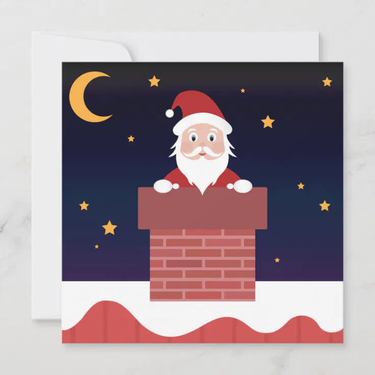 Santa Claus in Chimney on House Roof Xmas night | Zazzle