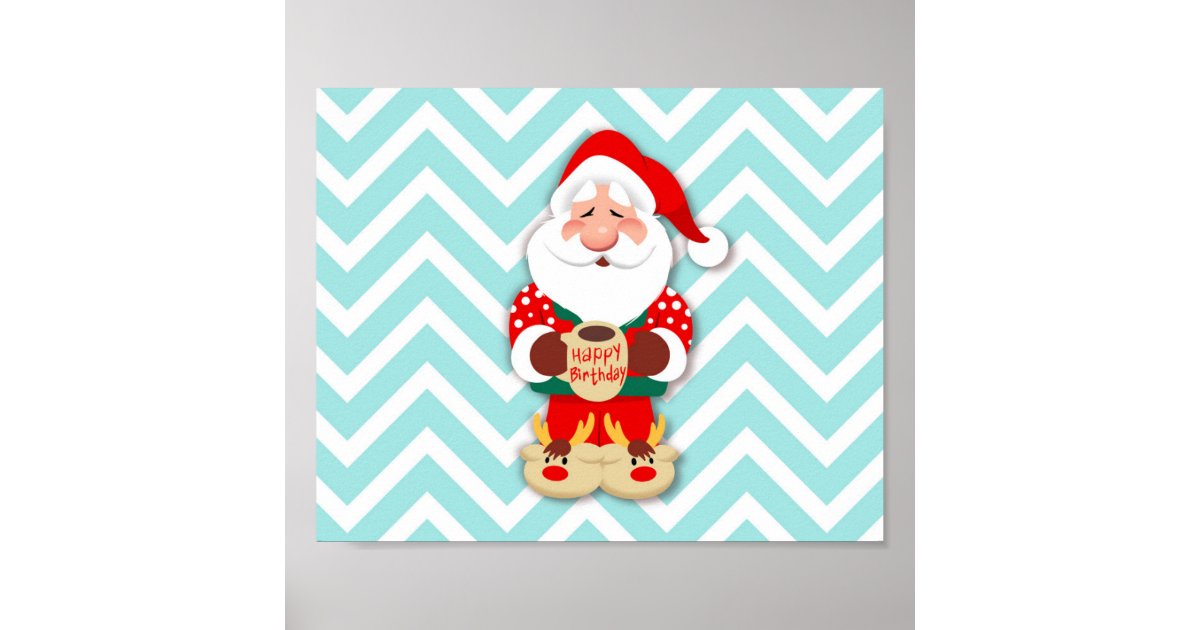 Santa claus in red pajamas holding a mug poster | Zazzle