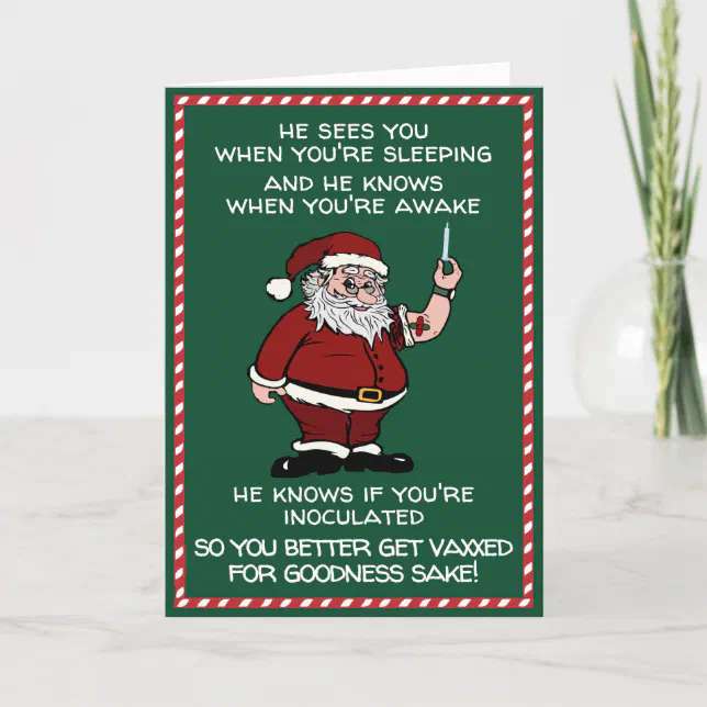 Santa Claus Is Coming To Town with the Vaccine Hol Holiday Card | Zazzle