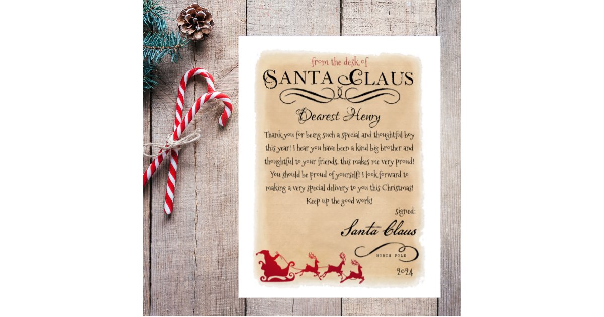 Santa Claus Letter from Santa Sleigh Printable | Zazzle