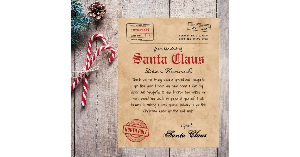 Santa Claus Letter from Santa Vintage Printable | Zazzle
