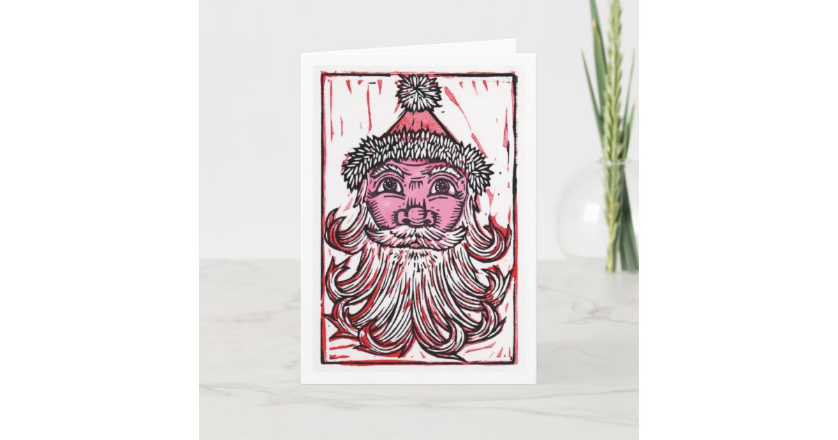 Santa Claus Linocut Art Greeting Card | Zazzle