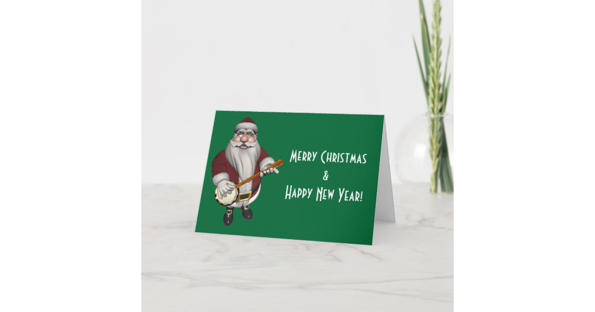 Santa Claus Loves His Banjo Holiday Card | Zazzle