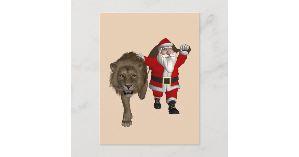 Santa Claus Loves Lions Holiday Postcard | Zazzle