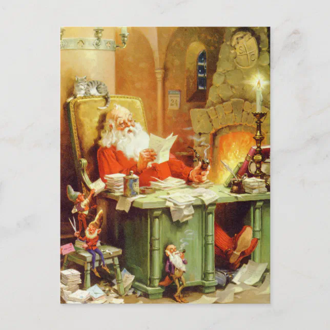 Santa Claus Making a List, Checking It Twice Holiday Postcard | Zazzle